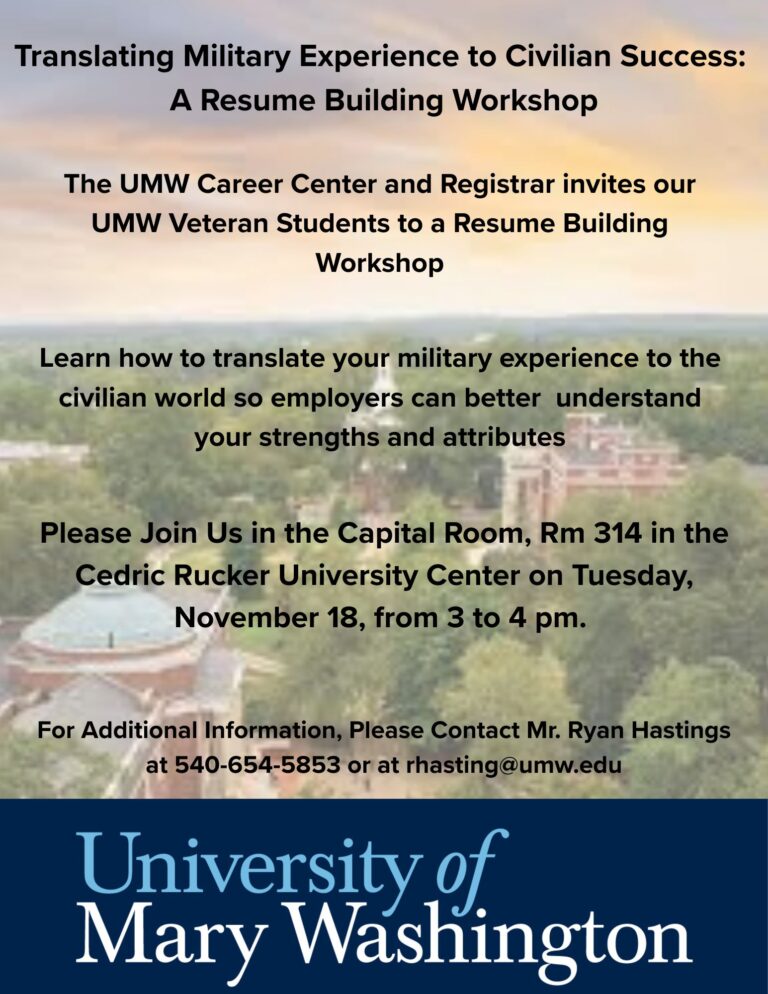 Resume Building Workshop for Student Veterans, Nov. 18 - EagleEye